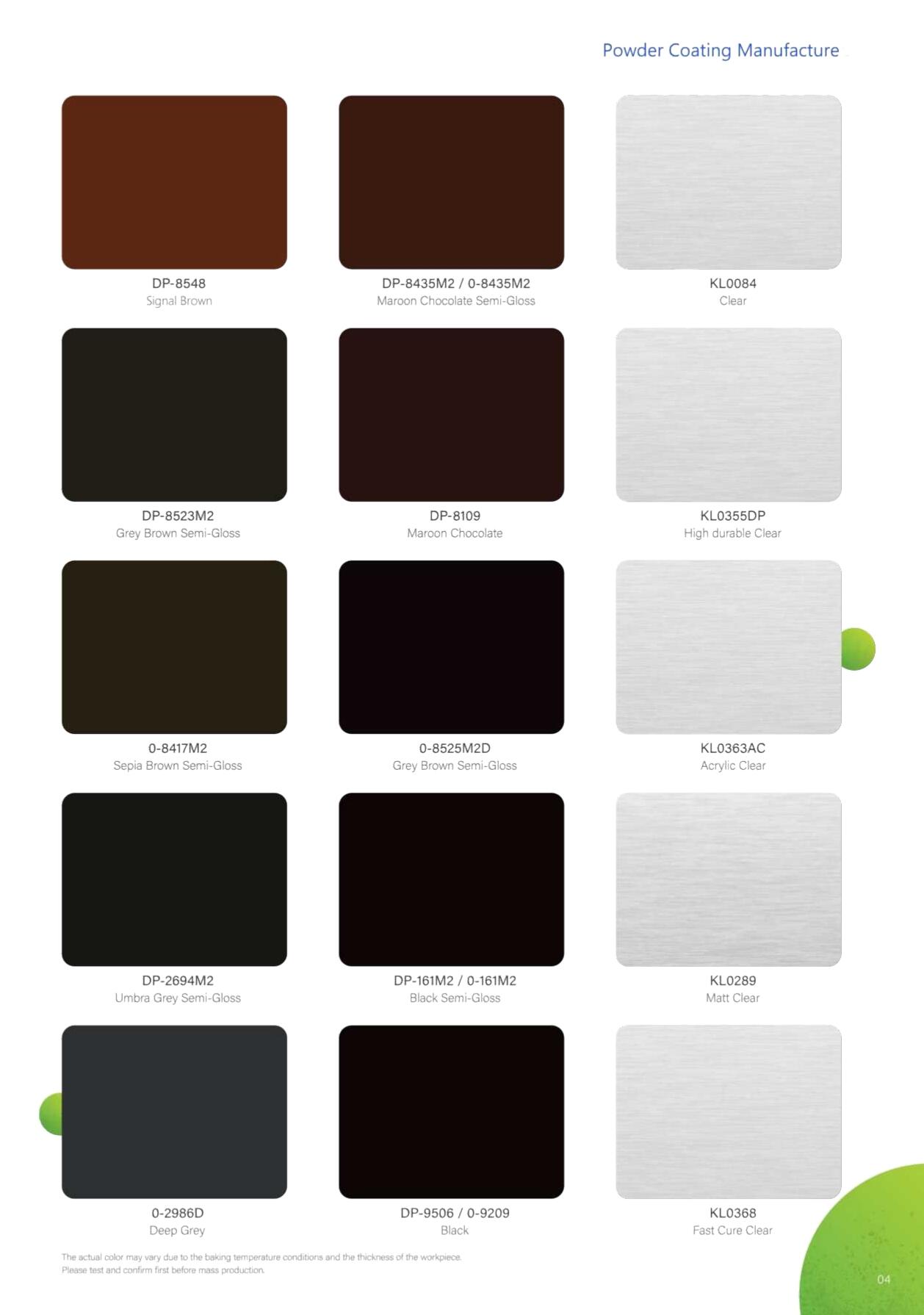 Exterior powder coating color chart