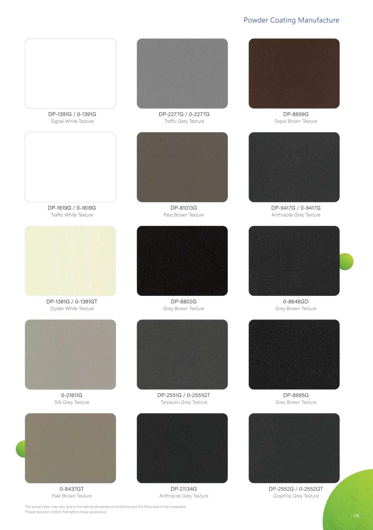 Exterior powder coating color chart