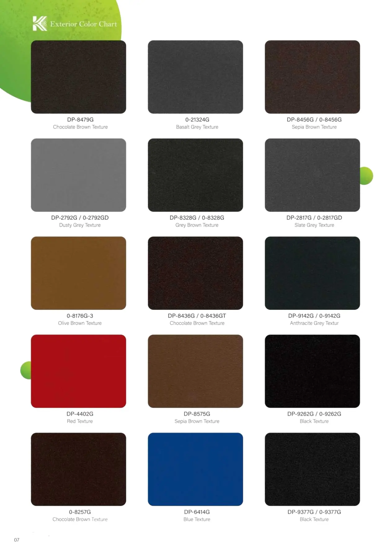 Exterior powder coating color chart