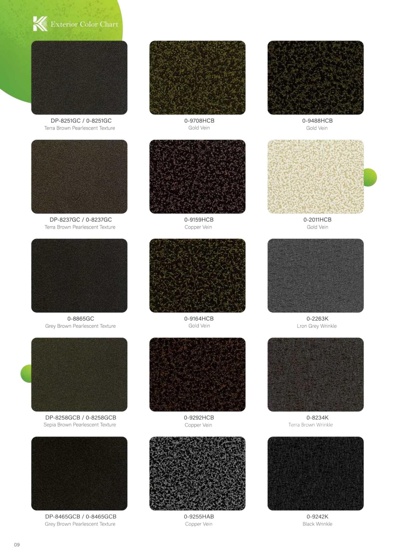 Exterior powder coating color chart